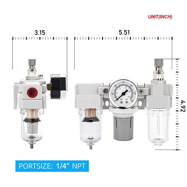 1/4" NPT Air Filter Regulator & Lubricator (FRL) Combo Water/Oil Trap ...