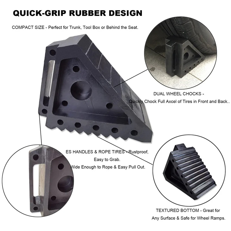 Solid Rubber Black Wheel Chock 8" × 4" × 6" Heavy Duty Wheel Chock for ...