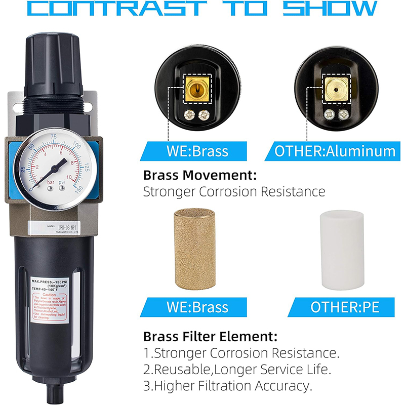 Compressed Air Filter Regulator 3/8" 1/2" 1/4" 5 Micron